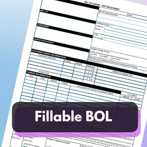 Fillable Bill of Lading Template / Printable / Business Form Template ...