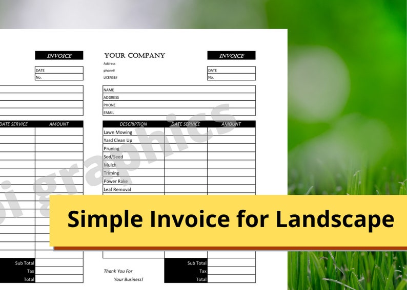 Simple Routine Invoice for Landscaping Template / Editable Printable ...