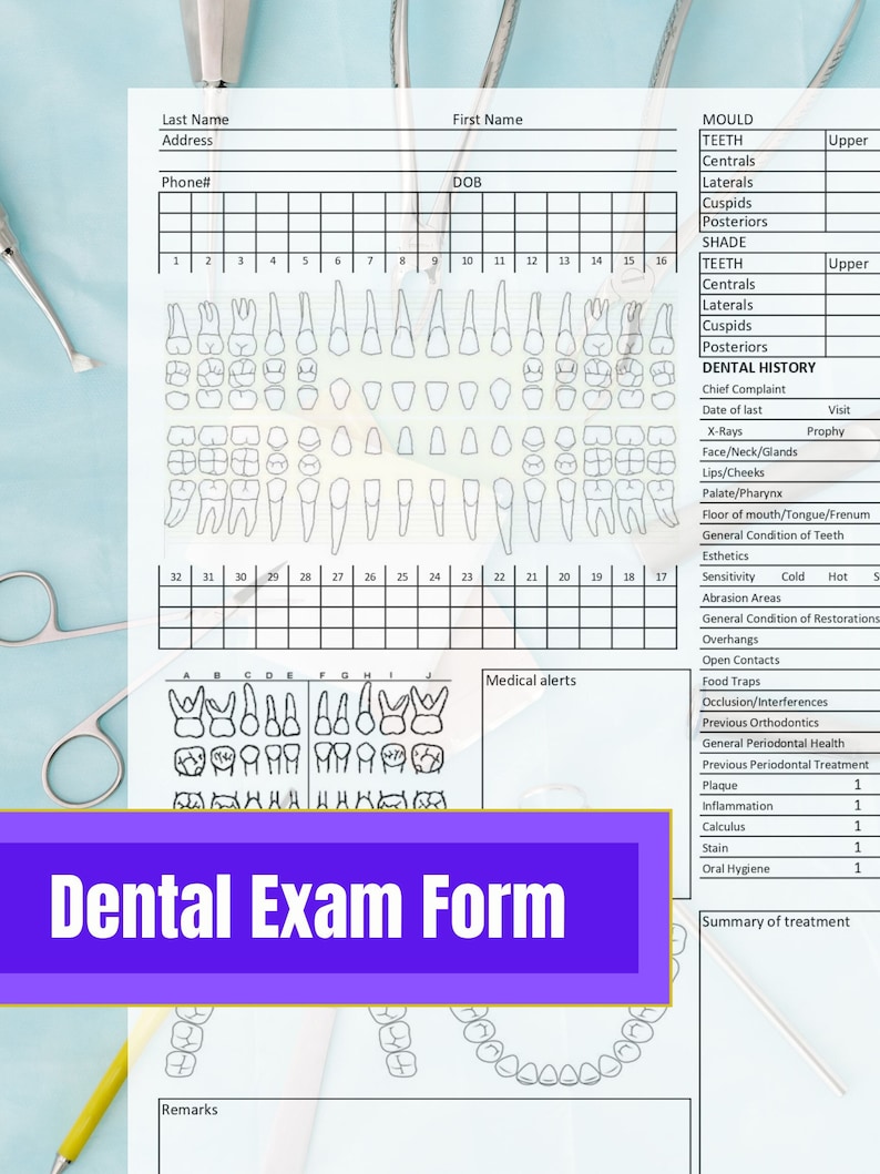 Dental Exam Form Template / Dental Record / Editable / Instant Digital ...