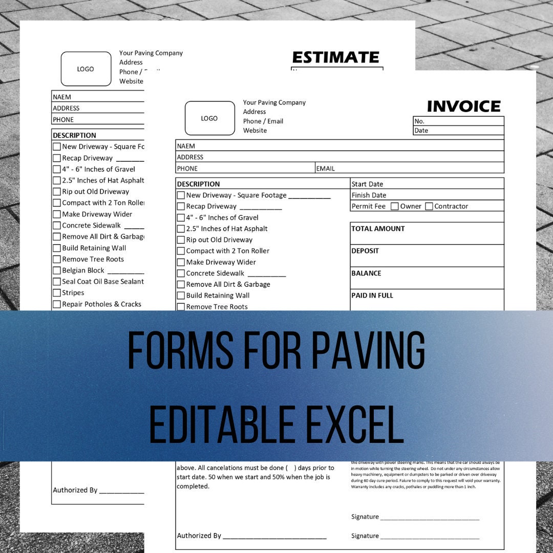 PAVING Service Estimate Invoice Business Form Template Etsy