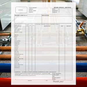 PLUMBING Service Work Order & Invoice / Business Form Template ...