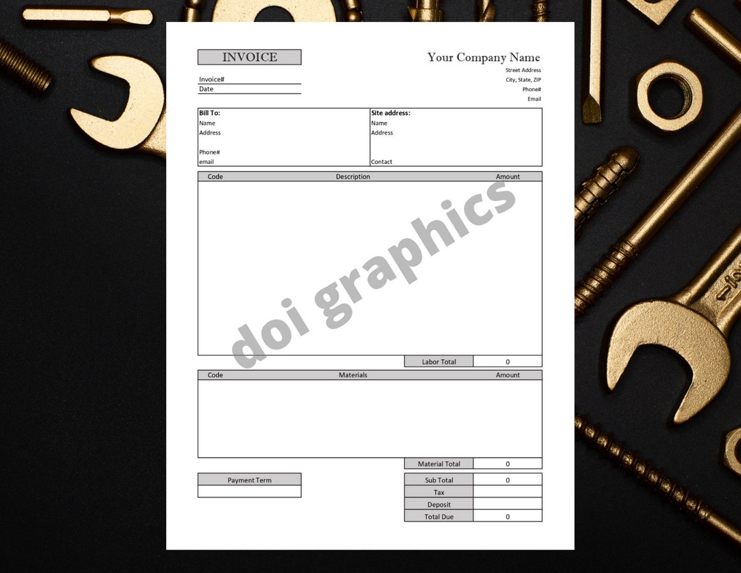 Printable Invoice Template in Excel / Service Business Form Template ...
