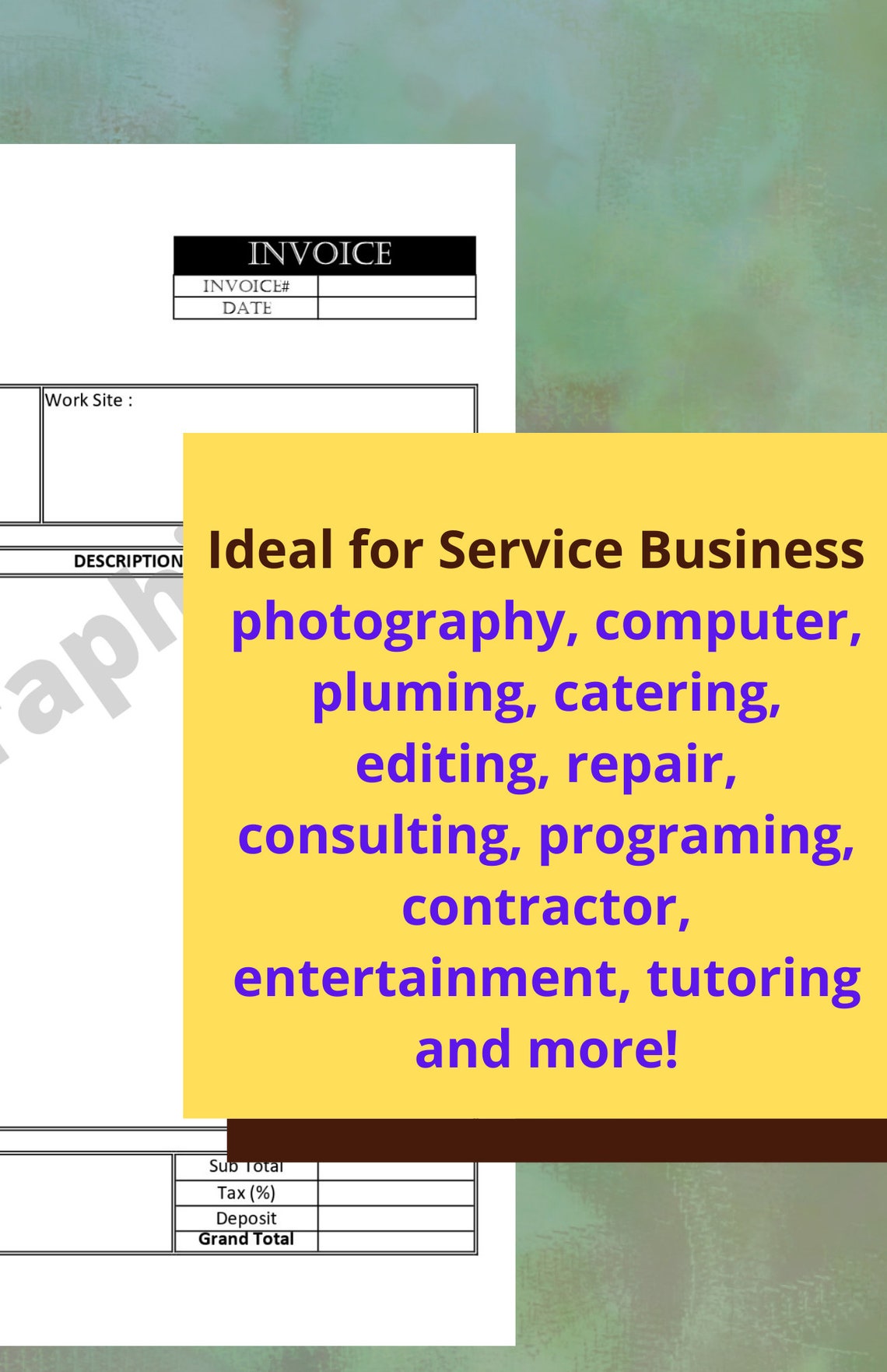 Printable Invoice Template in Excel / Service Business Form Template ...
