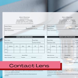 Editable Prescription Set for Optometry / Contact Lens & Spectacle ...