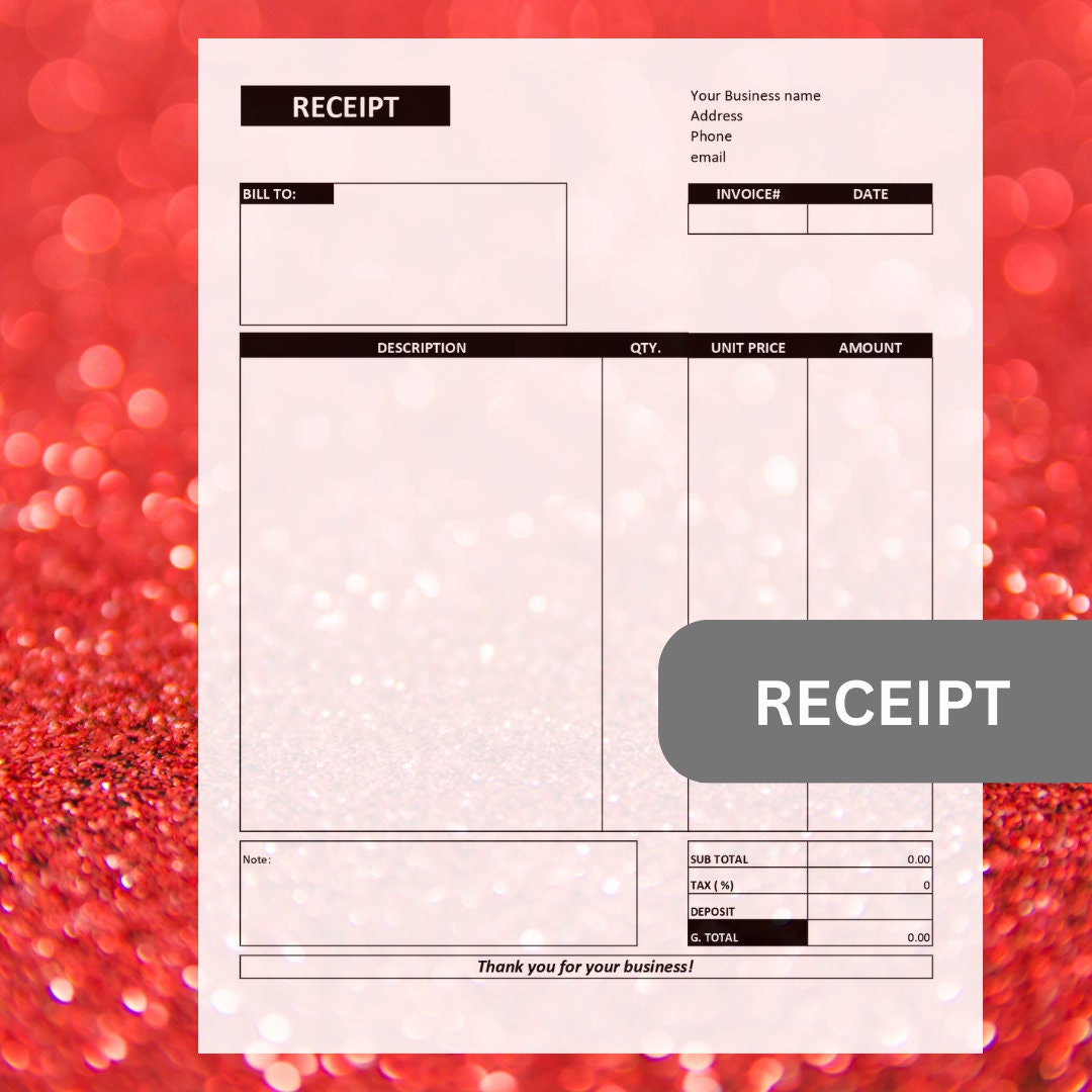Set of Simple Invoice & Receipt Template / Fully Editable / EXCEL and WORD / Digital Instant ...