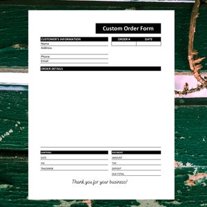 Printable Custom Order Form Template in Excel / Business Form Template ...