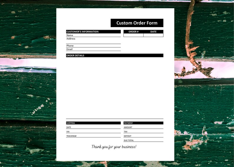 Printable Custom Order Form Template in Excel / Business Form Template ...