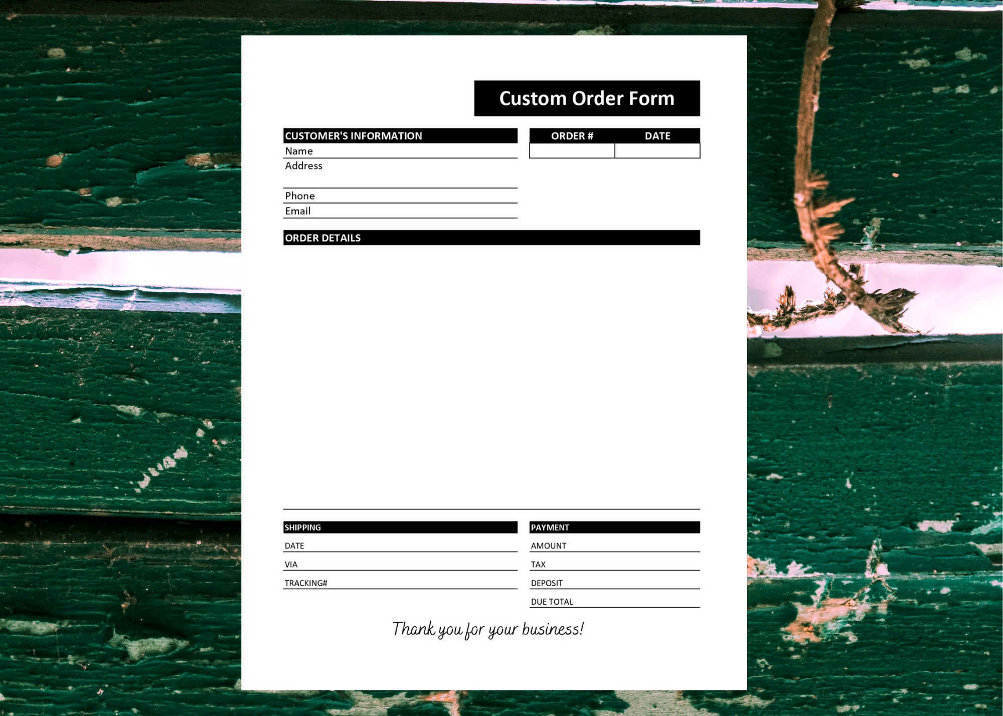 Printable Custom Order Form Template in Excel / Business Form Template ...