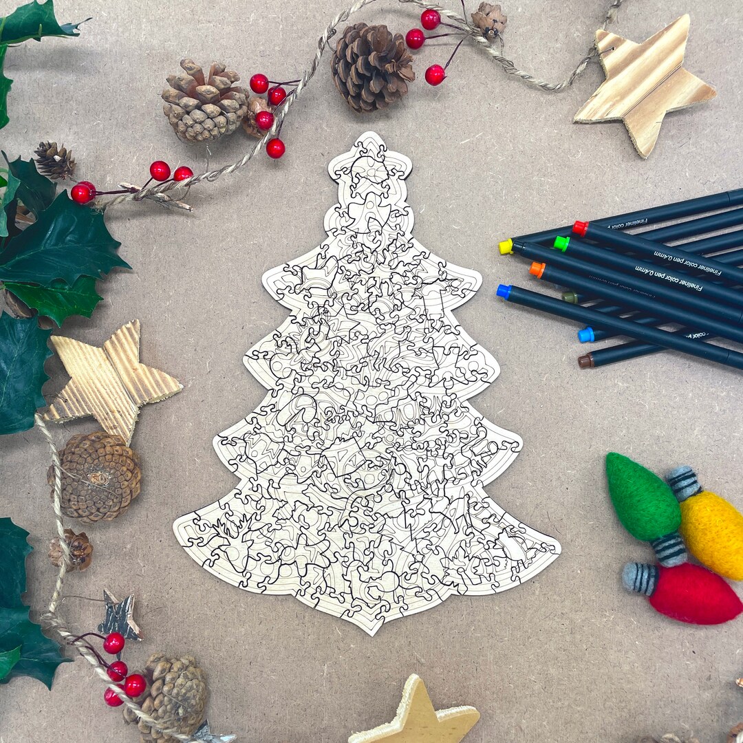 Christmas Tree Adult Coloring Puzzle Christmas Zentangle Xmas Coloring ...