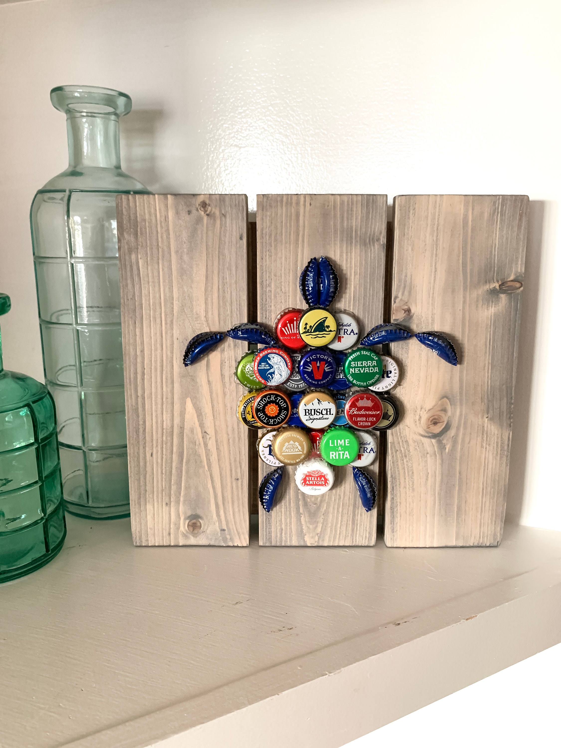 Wood Bottle Cap Turtle | Turtle Art, Beachhouse Decor, Coastal Decor ...