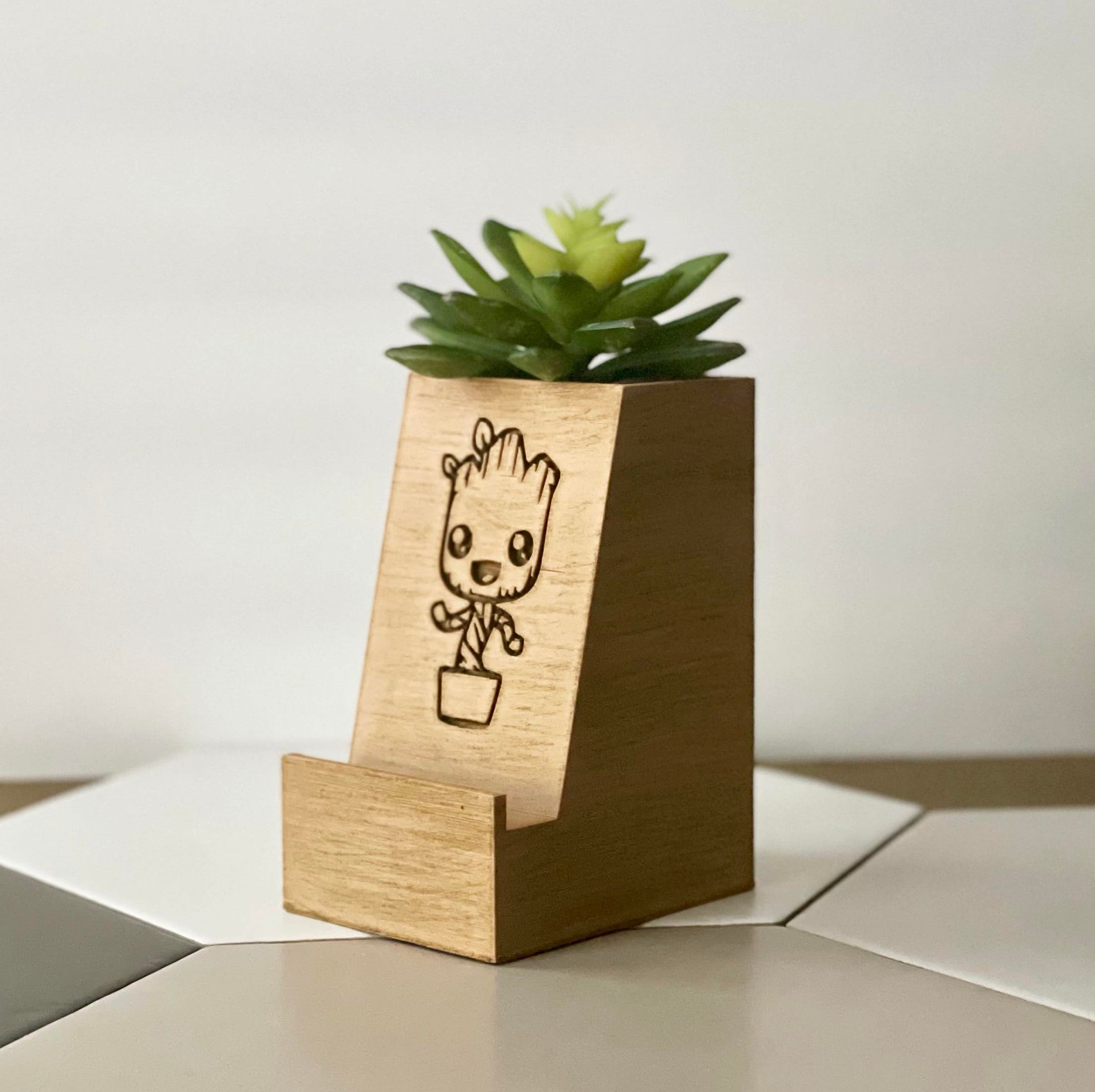 Baby Groot Modern Phone Stand 3d Printed Wood Look Rustic Pencil Holder ...