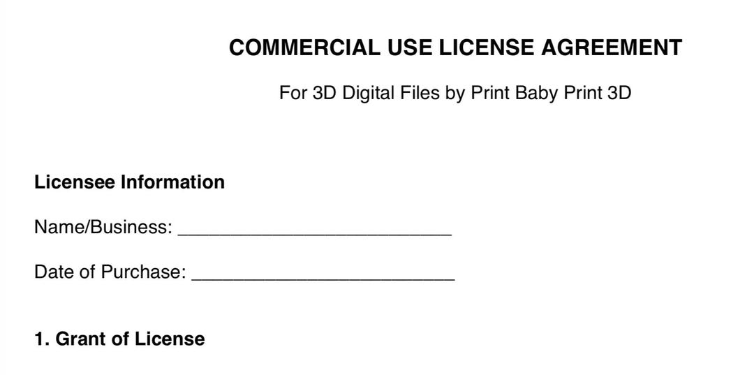 Commercial Use License | Print Baby Print 3D | License to Sell Physical ...