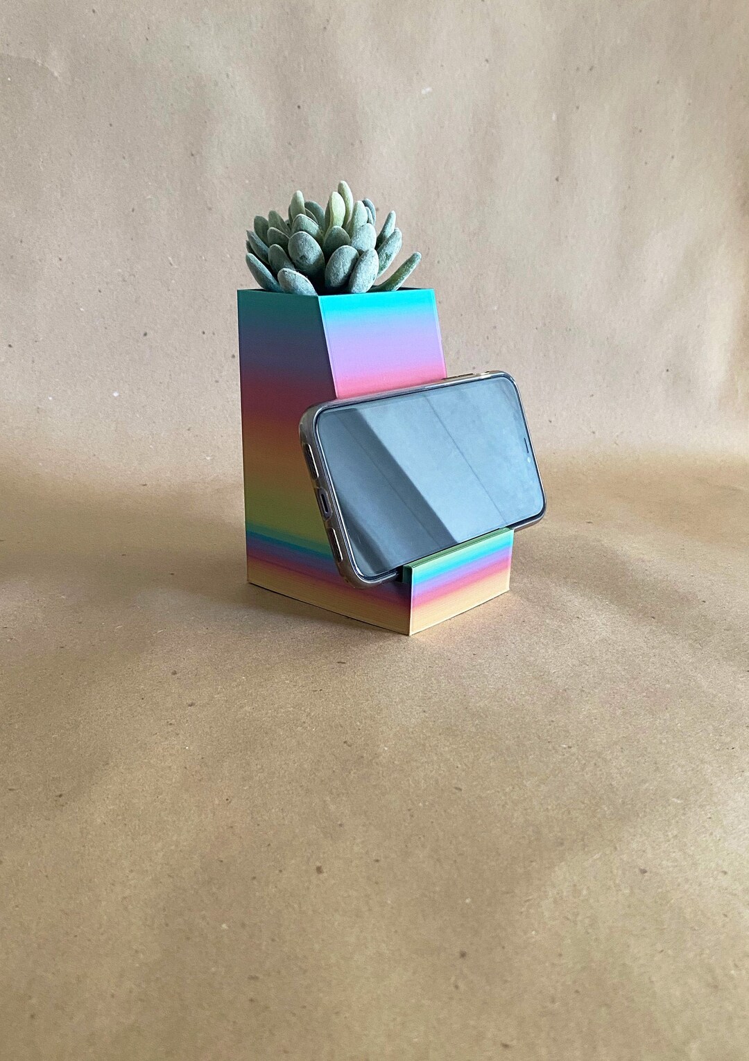 3D Printed Bright Rainbow Modern Phone Stand | Desk Organizer | Holder ...