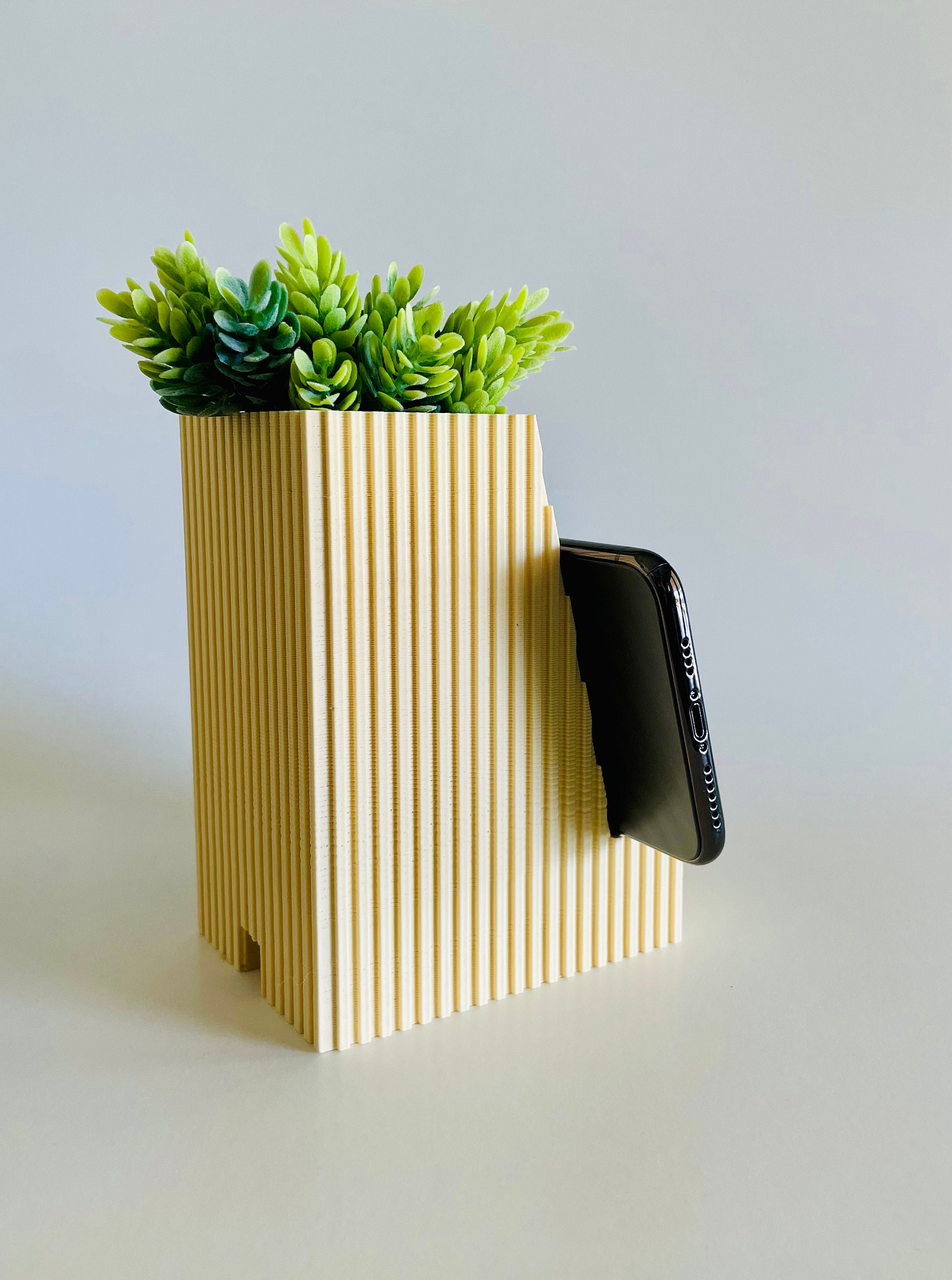 Modern Phone Stand | Phone Holder | 3D Printed | Wood Slat Design ...