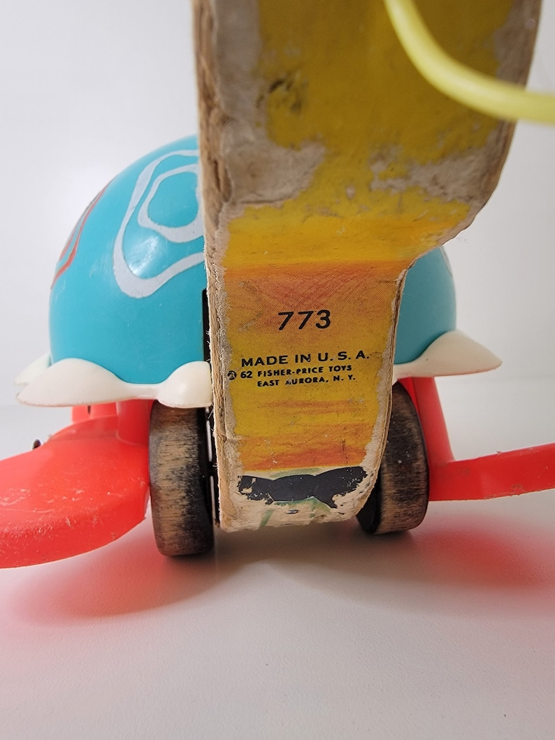 Vintage 1962 Fisher Price Tip Toe Turtle Pull Along Toy 773 Music Bell ...