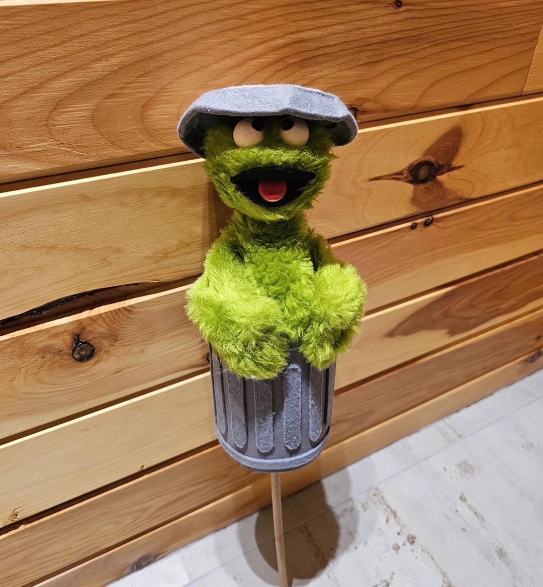 Oscar the Grouch Sesame Street Green Trash Can Muppets Jim Henson's ...
