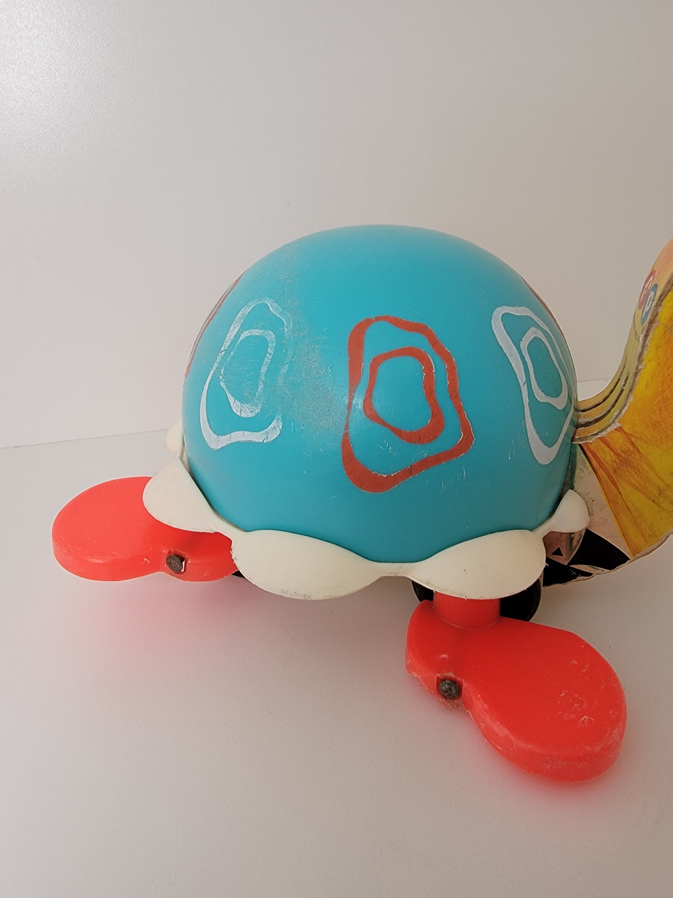 Vintage 1962 Fisher Price Tip Toe Turtle Pull Along Toy 773 Music Bell ...