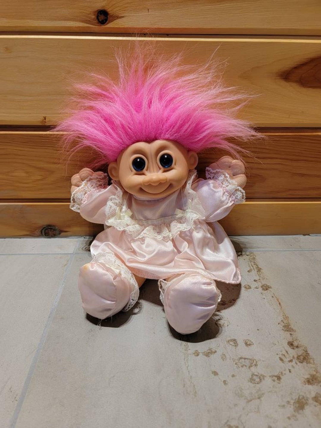 Boneca Troll Russ vintage cabelo rosa brilhante vestido rosa - Etsy ...
