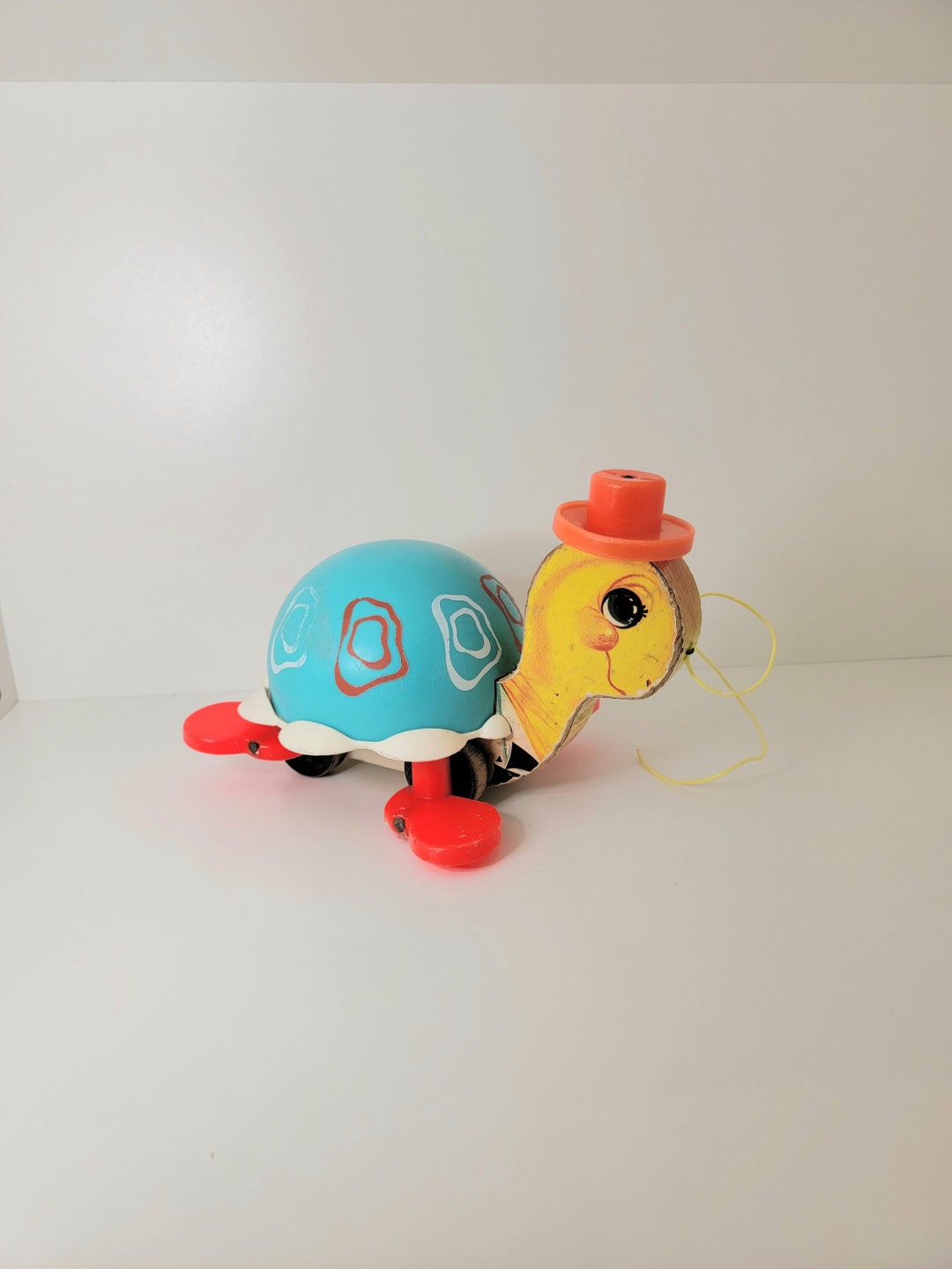 Vintage 1962 Fisher Price Tip Toe Turtle Pull Along Toy #773 Music Bell ...
