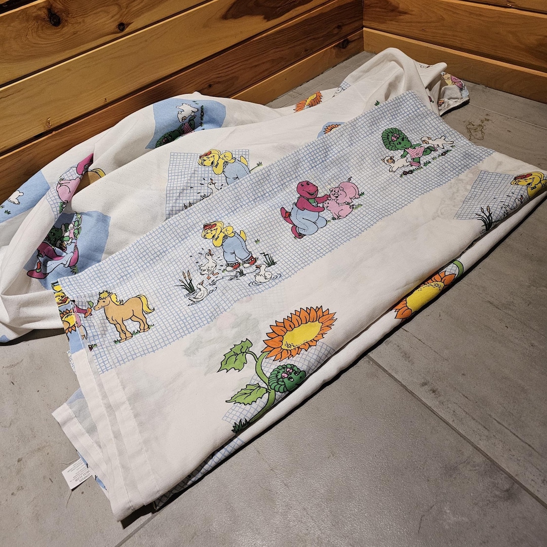 Company Fitted Sheet Barney Baby Bop & BJ Toddler Farm Large 1997 Bibb ...