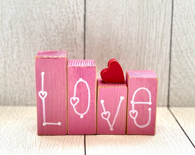 Wooden Love Blocks Rustic Blocks Decor Valentine's Day | Etsy