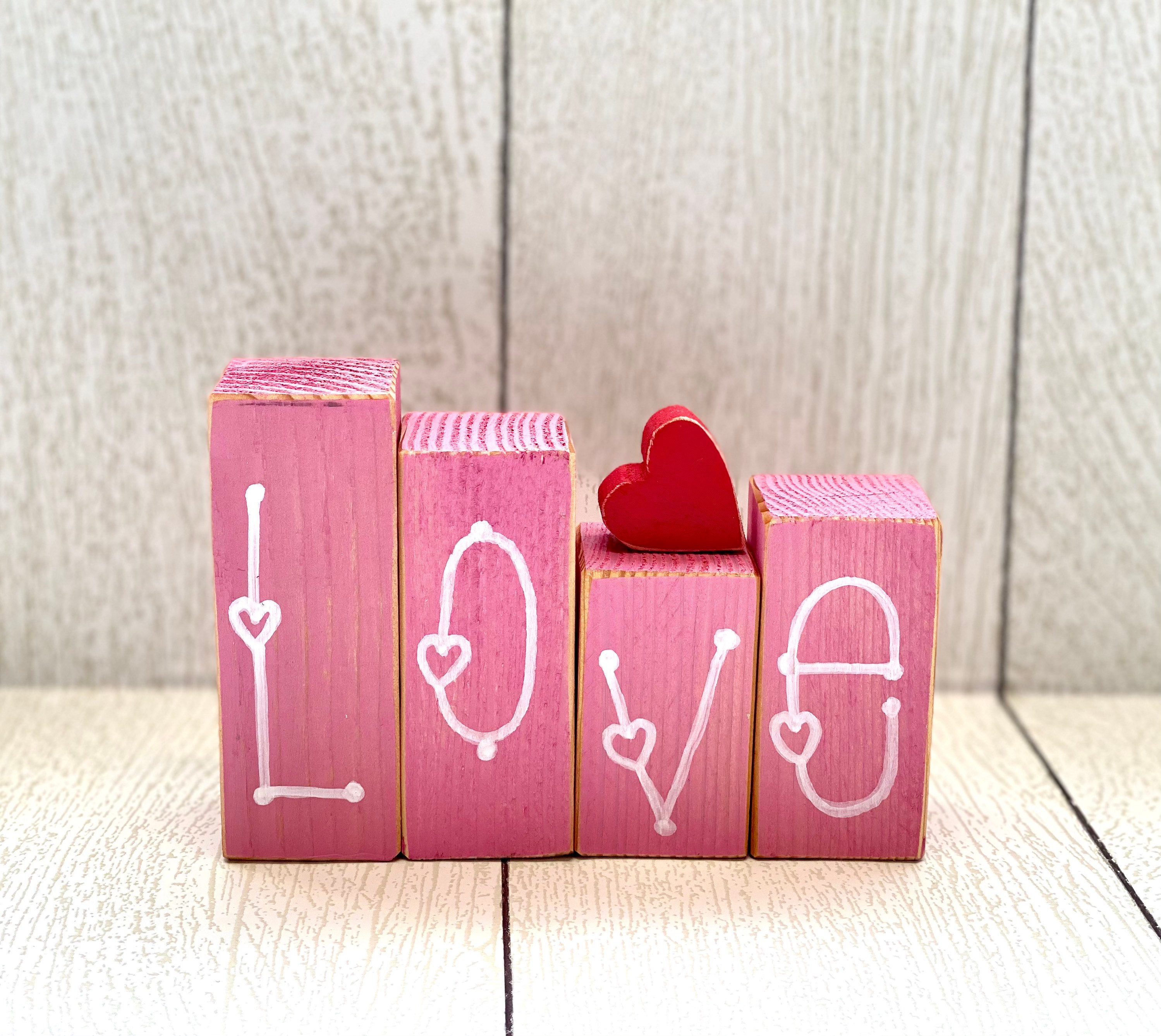 Wooden Love Blocks, Rustic Blocks Decor, Valentine's Day Decor - Etsy