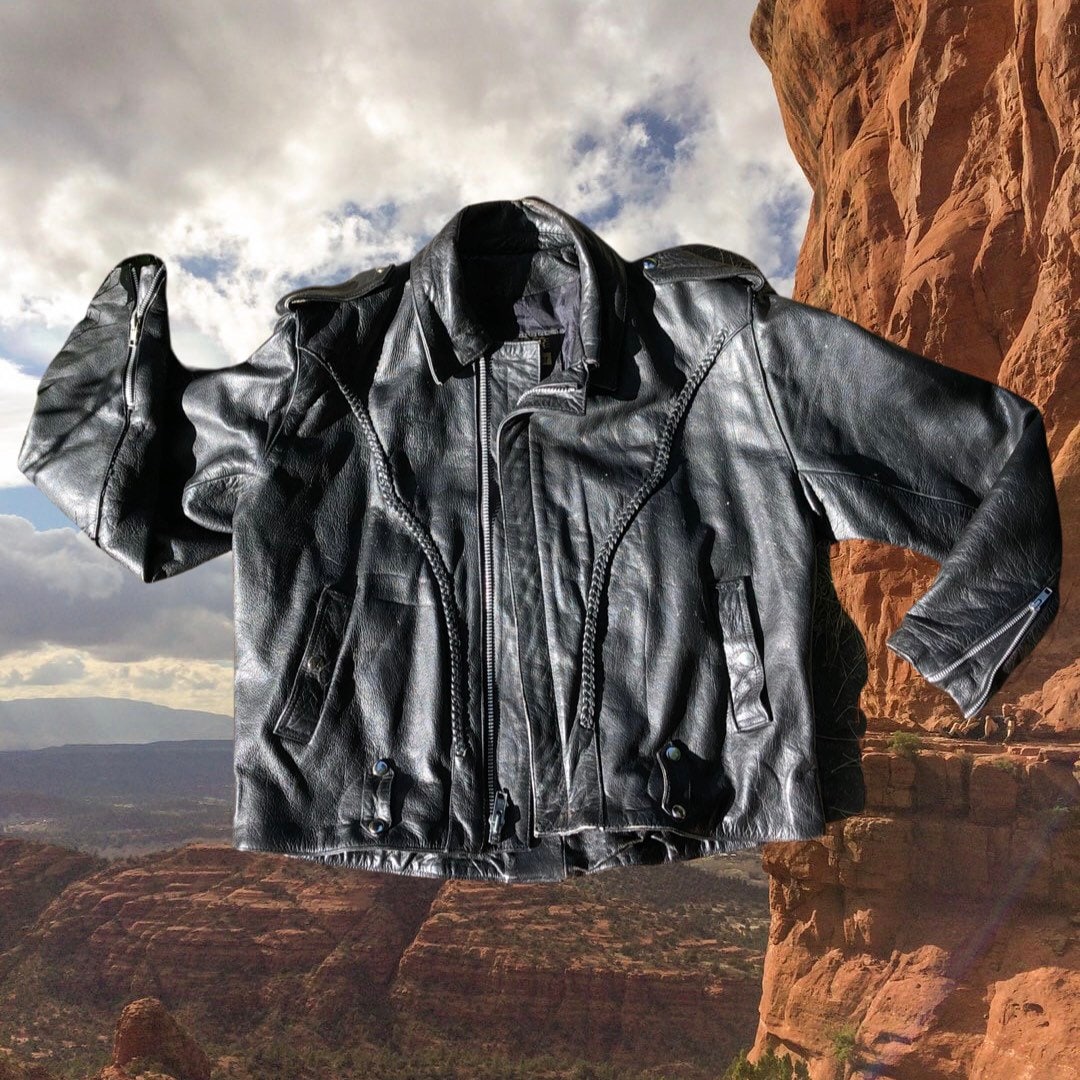 90s Biker Braid Leather Jacket - Etsy