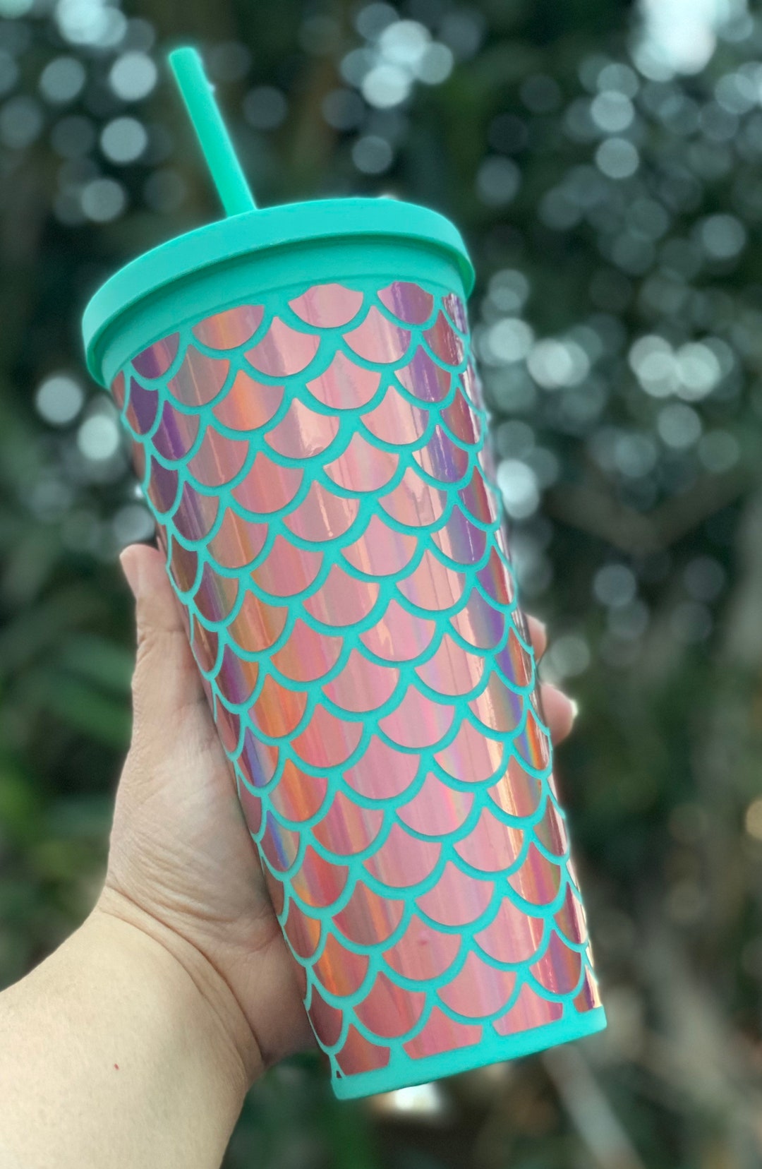 Mermaid Tumbler Matte Water Bottle With Straw Holographic Mermaid Cup ...