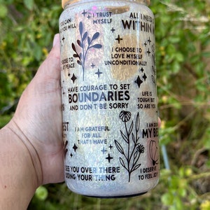 Daily Reminders Snowglobe Glass Can, Motivational Glass Can Cup, Boho ...