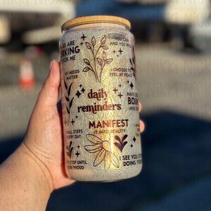 Daily Reminders Snowglobe Glass Can, Motivational Glass Can Cup, Boho ...