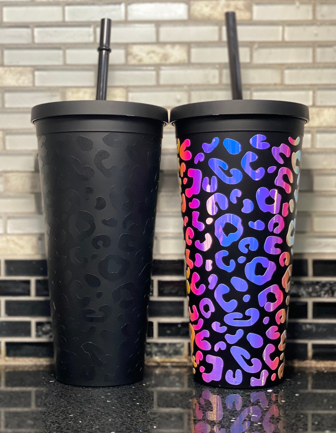 Leopard Tumbler, Matte Water Bottle With Straw, Holographic Leopard Cup ...