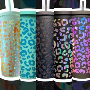 Leopard Tumbler, Matte Water Bottle With Straw, Holographic Leopard Cup ...