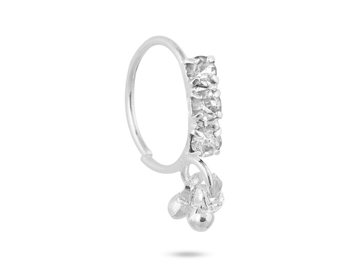 3 Diamond Silver Dangling Nose Ring With Dangling End - Etsy