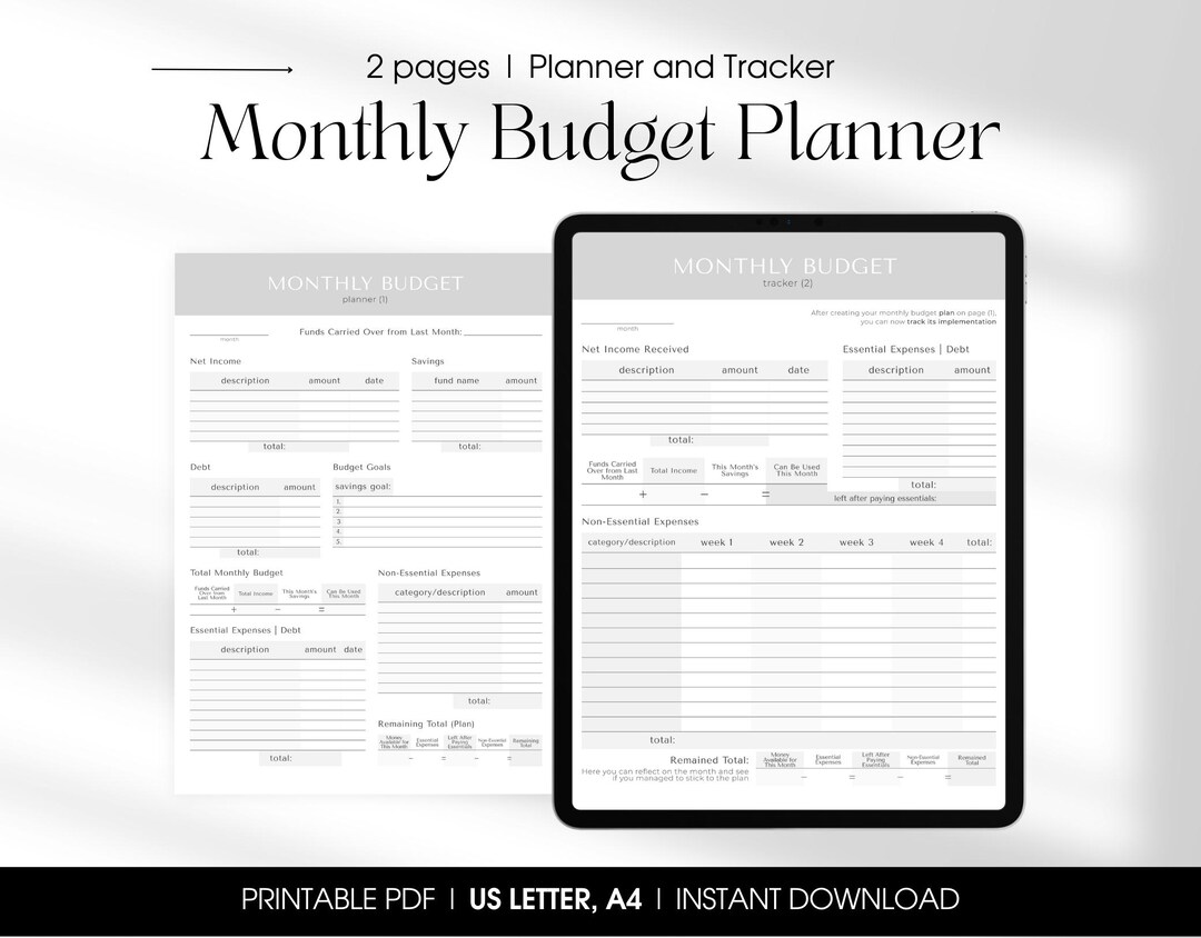 Monthly Budget Planner Printable: Personal Finance Tracker (PDF) - Etsy