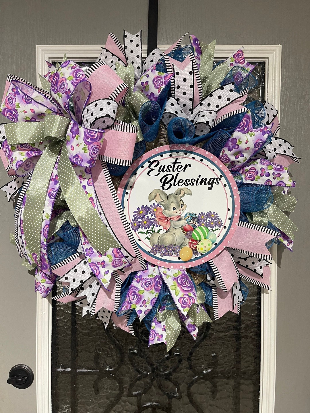 Easter Wreath, Easter Blessings Wreath, Vintage Bunny Wreath, Spring ...