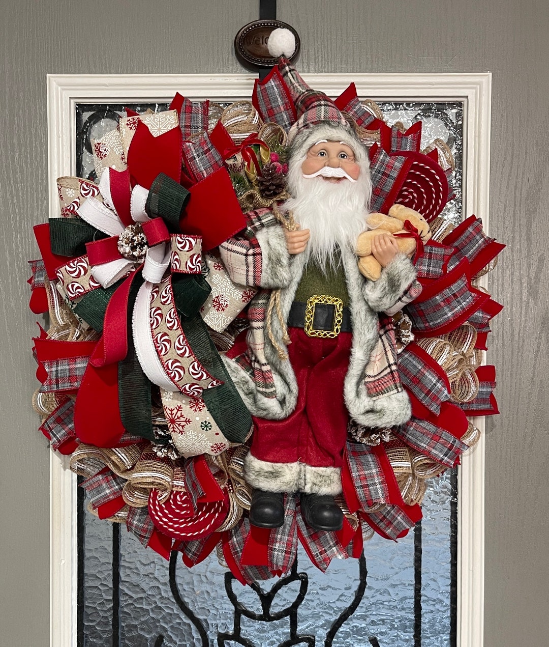 Christmas Santa Wreath - Traditional Rustic Santa Wreath - Etsy