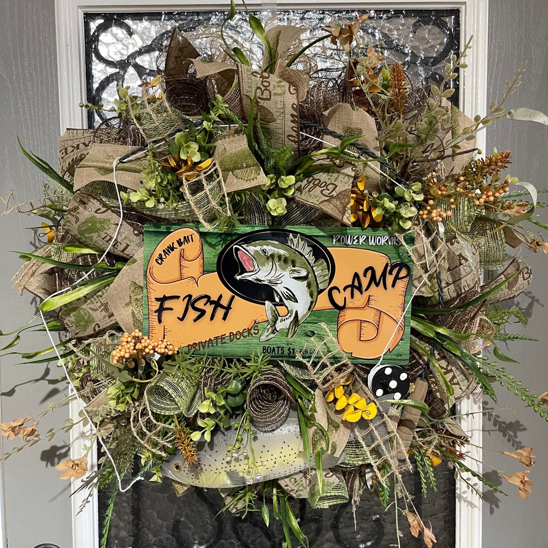 Fishing Wreath for Your Door, Large Mouth Bass Fishing Decor, Fishing ...
