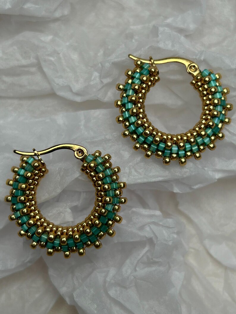 Gold & Aqua Green Silk Satin Beaded Hoop Congo With Accent Side ...