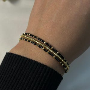 Black and Gold Beaded Bracelet, Elegant Minimalist Jewelry, Handmade ...