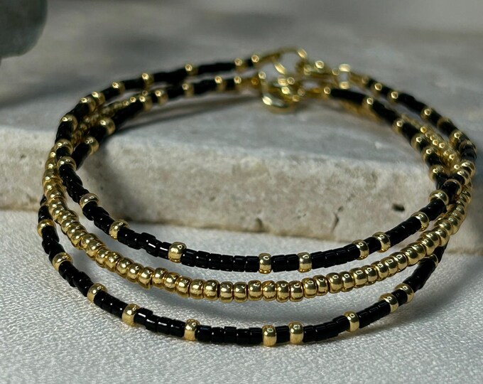 Black and Gold Beaded Bracelet, Elegant Minimalist Jewelry, Formal ...