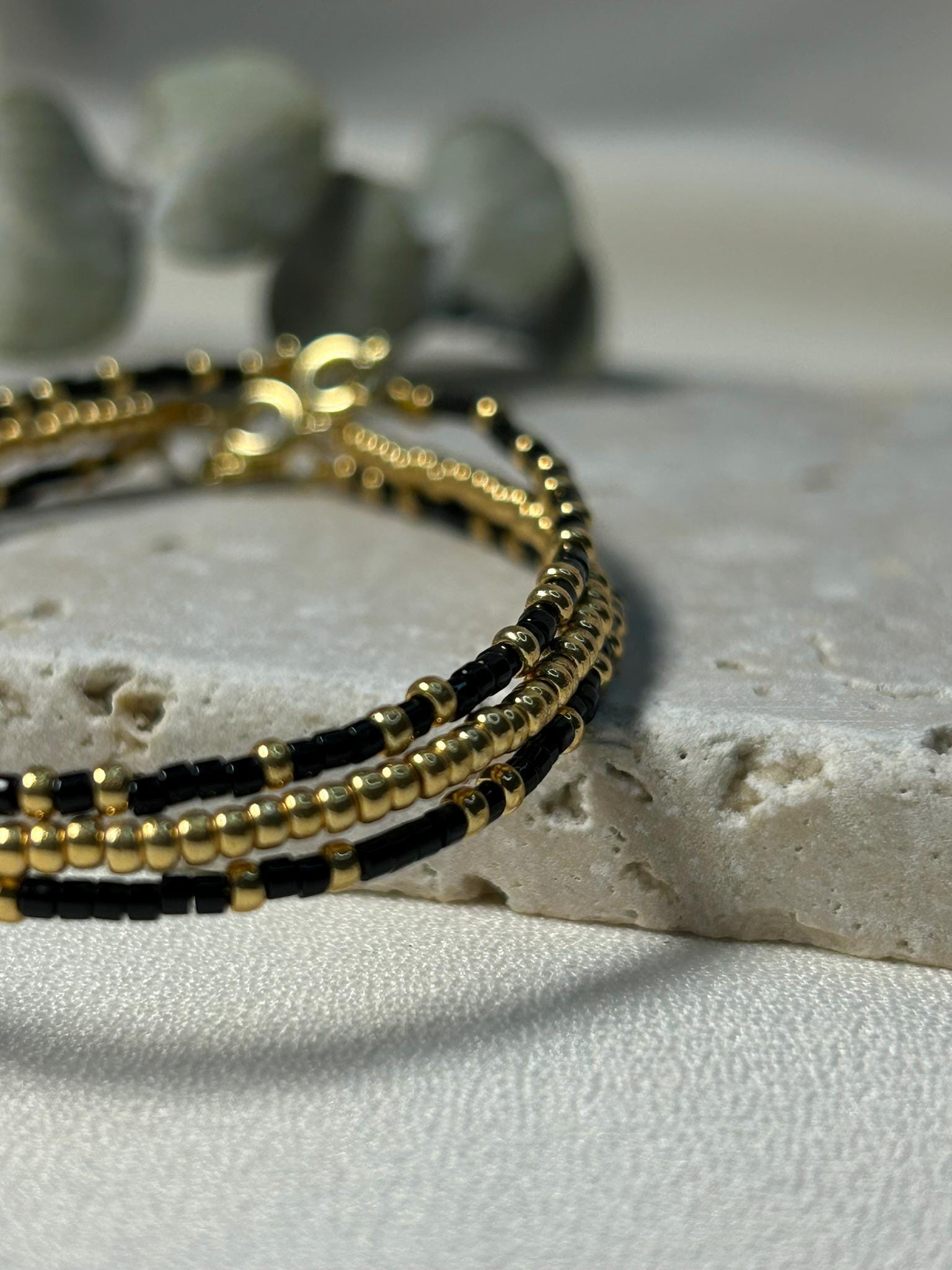 Black and Gold Beaded Bracelet, Elegant Minimalist Jewelry, Handmade ...