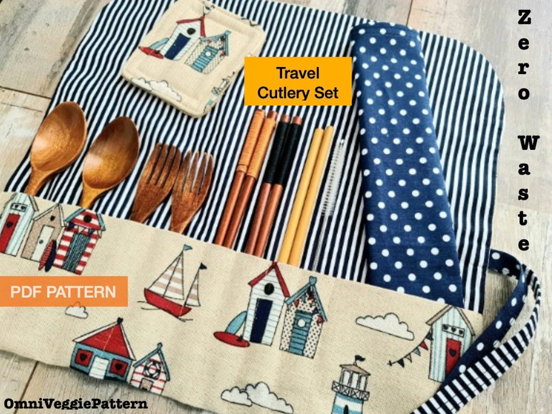 TRAVEL CUTLERY ROLL Nautical Set of Three Roll/napkin/sponge /pdf ...