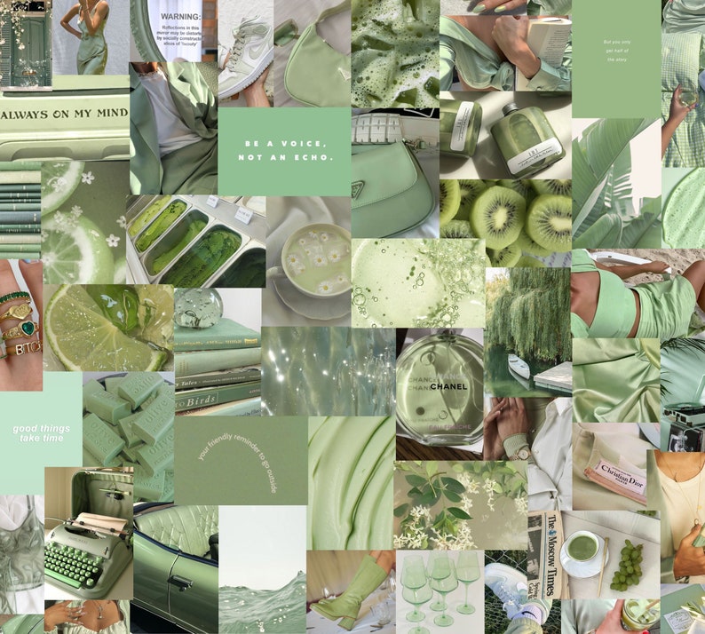 Sage Green Aesthetic Collage Kit | Wall Art | Digital Download | 75 ...
