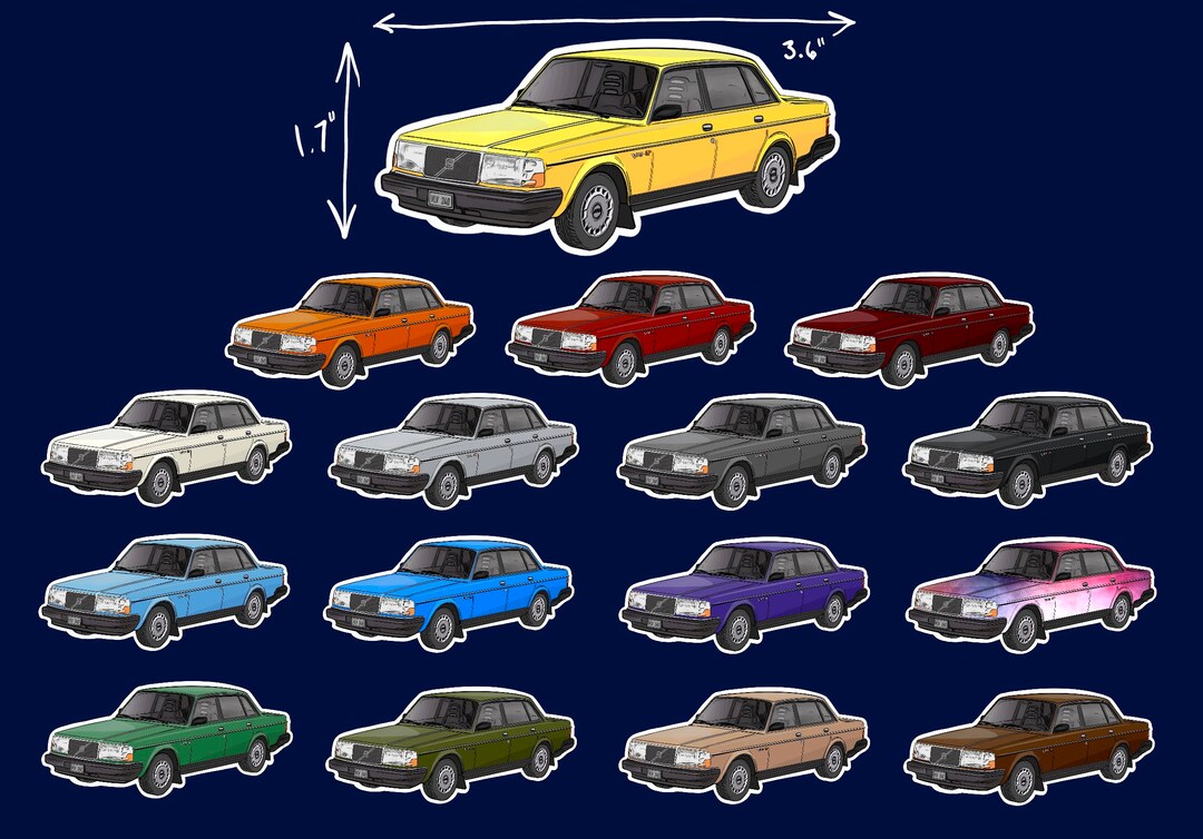 Volvo 240 Sedan Sticker - Custom Colors, Perfect Gift for Car ...