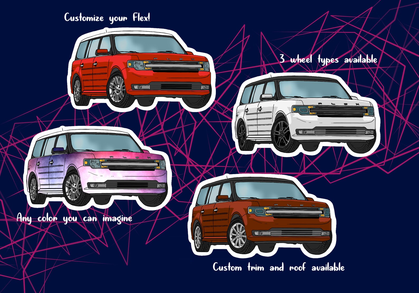Ford Flex Sticker - Custom Colors and Wheels, 1st and 2nd Gen, Perfect ...
