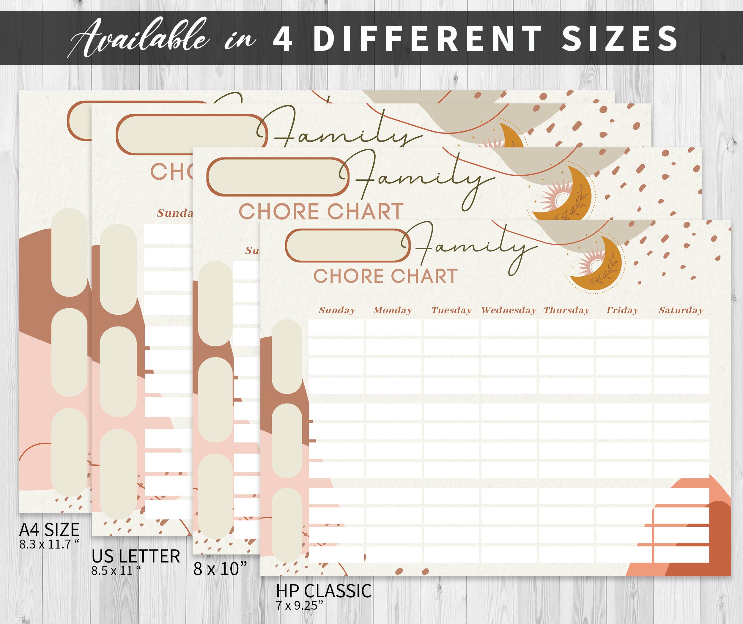 Boho Family Chore Chart Printable Household Planner Landscape - Etsy