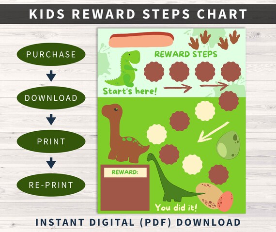 Kids Reward Steps Sticker Chart Dinosaur Printable Boy | Etsy