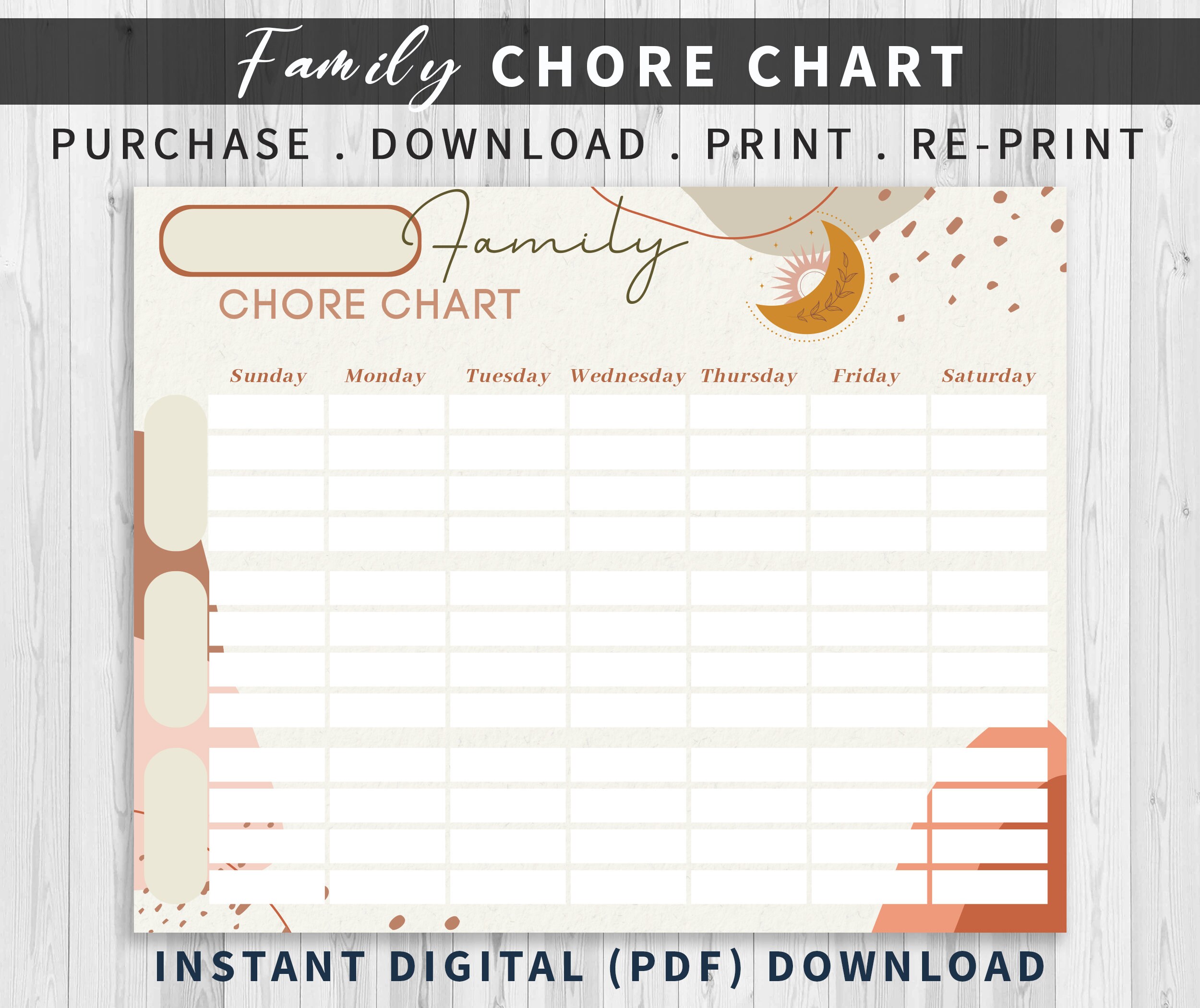 Home Décor Chore chart printable Boho Task Chart Wall Décor etna.com.pe