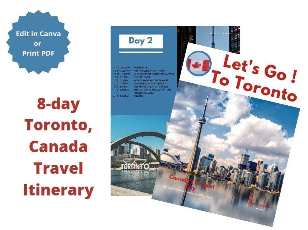 Eight Day, Toronto, Canada Travel Itinerary, Printable, Editable in ...