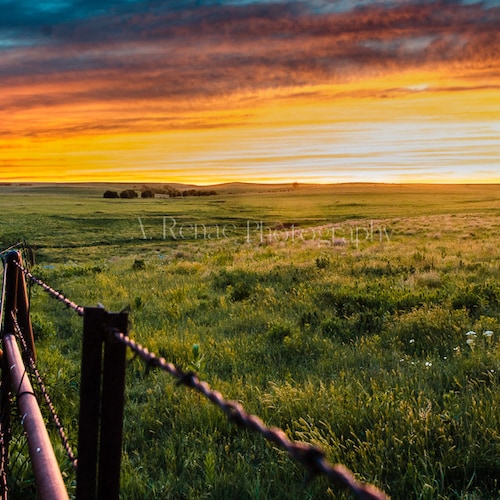 Watercolor Landscape Prairie Sunset Art Print - Etsy
